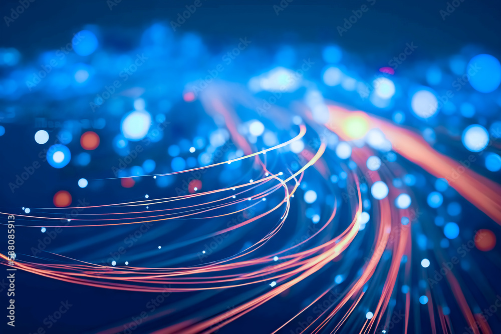 colored electric cables and led. optical fiber, intense colors ...