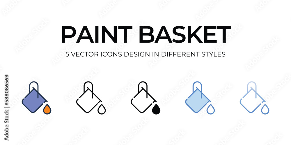 Paint Basket Icon Design in Five style with Editable Stroke. Line ...