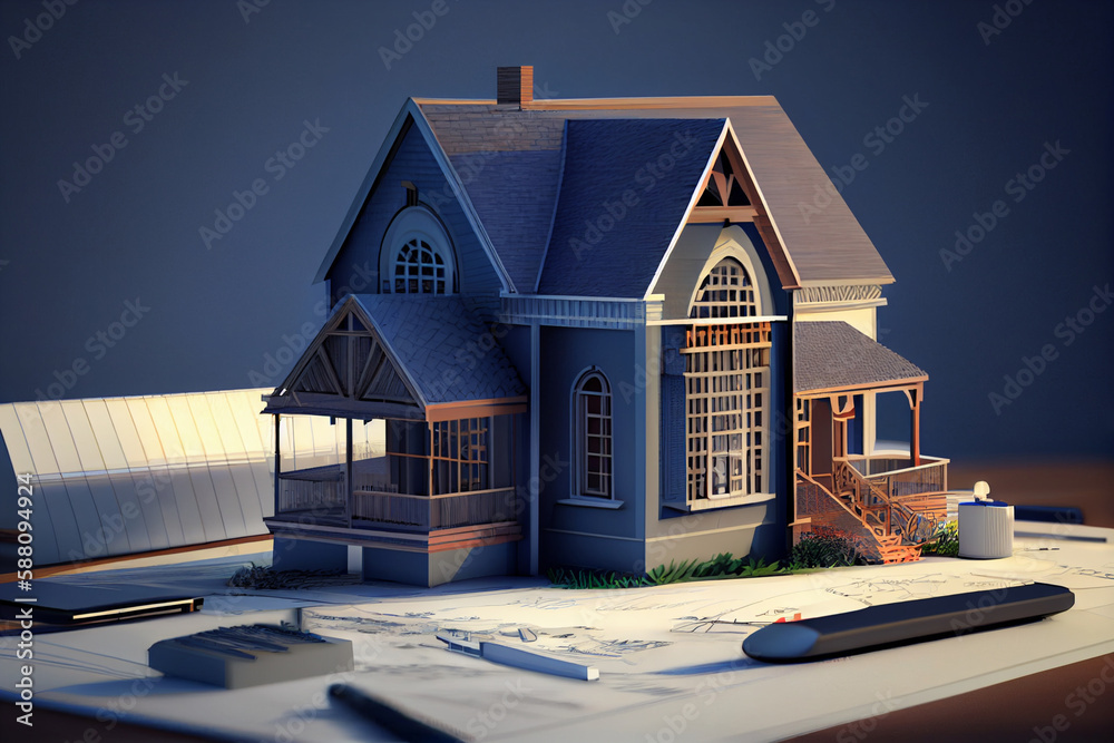 Construction design blueprints concept. Housing project drawings and ...