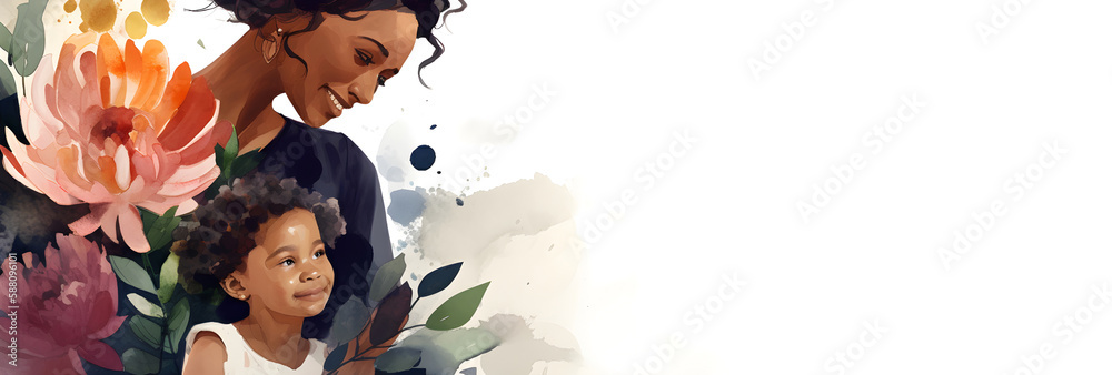 Mothers Day banner with POC mother and her child Stock Illustration ...
