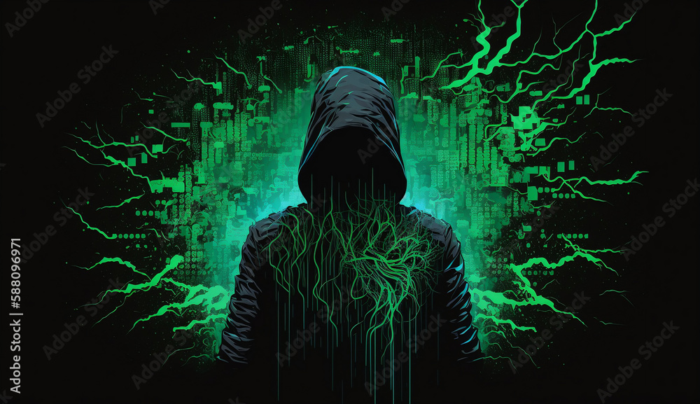 Wallpaper of Hacker with green background , Generative AI Stock ...