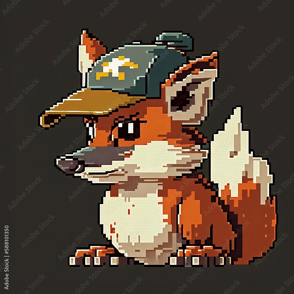 Pixelated fox wearing a baseball hat pixel art AI generated ilustração ...