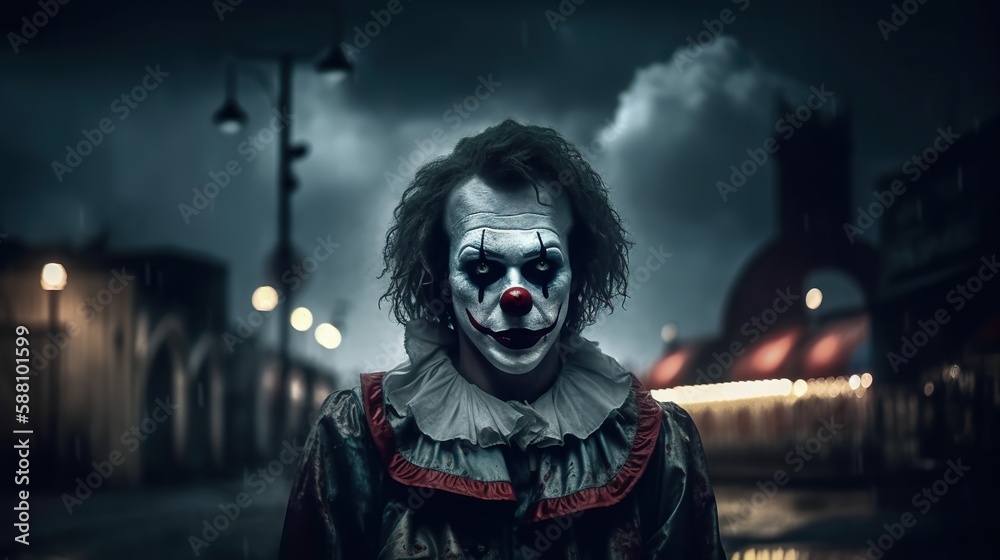 Evil clown. Portrait of scary spooky clown monster from horror movie ...