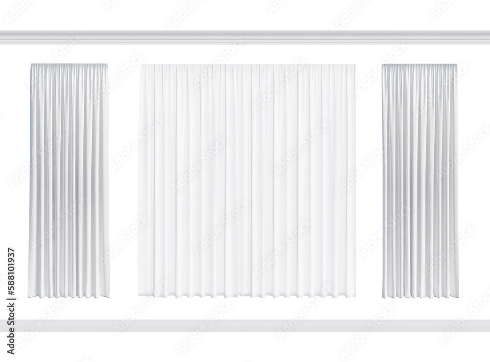 A set of isolated translucent curtains, solid white blackout curtains ...