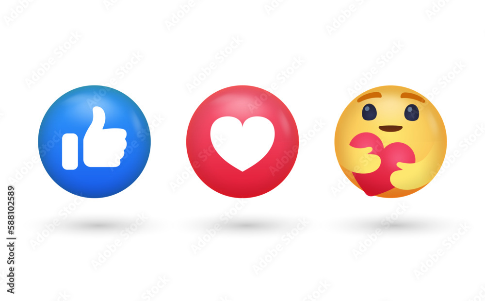 3d facebook reactions. social media smiley emoji face ; thumb up icon ...