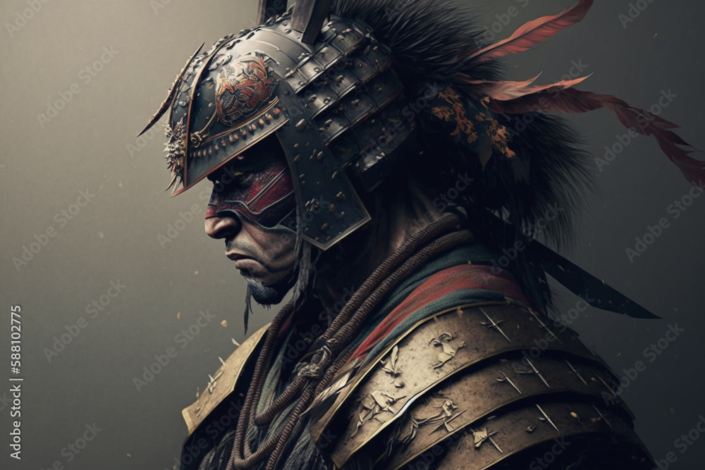 Samurai japanese ronin warrior in war combat costume. Traditional ...