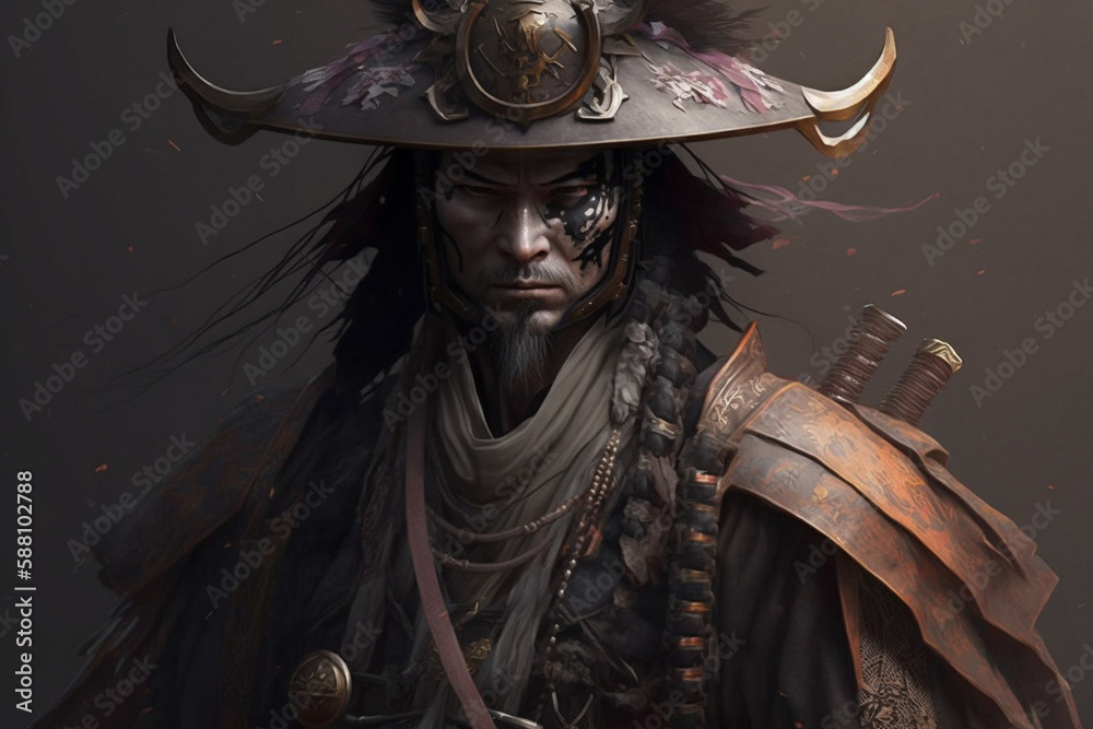 Samurai japanese ronin warrior in war combat costume. Traditional ...