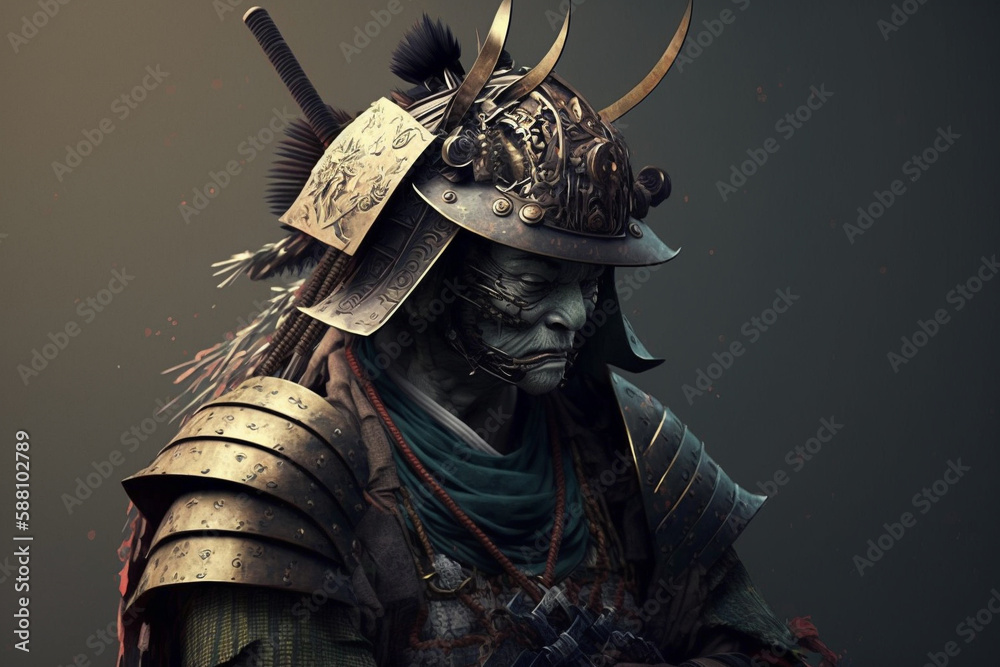 Samurai japanese ronin warrior in war combat costume. Traditional ...