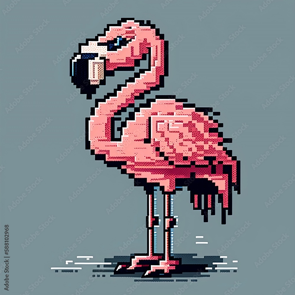 pixel art style Flamingo AI generated Stock Illustration | Adobe Stock
