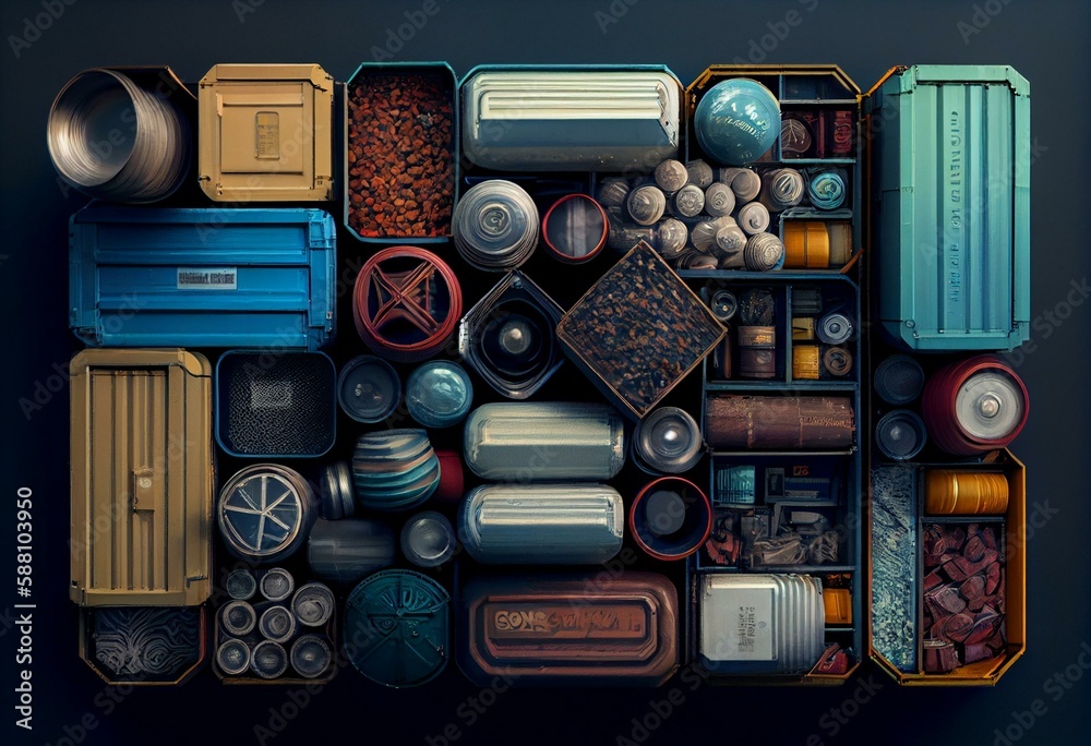 Containers from a height with different types of metal, Sorting for ...