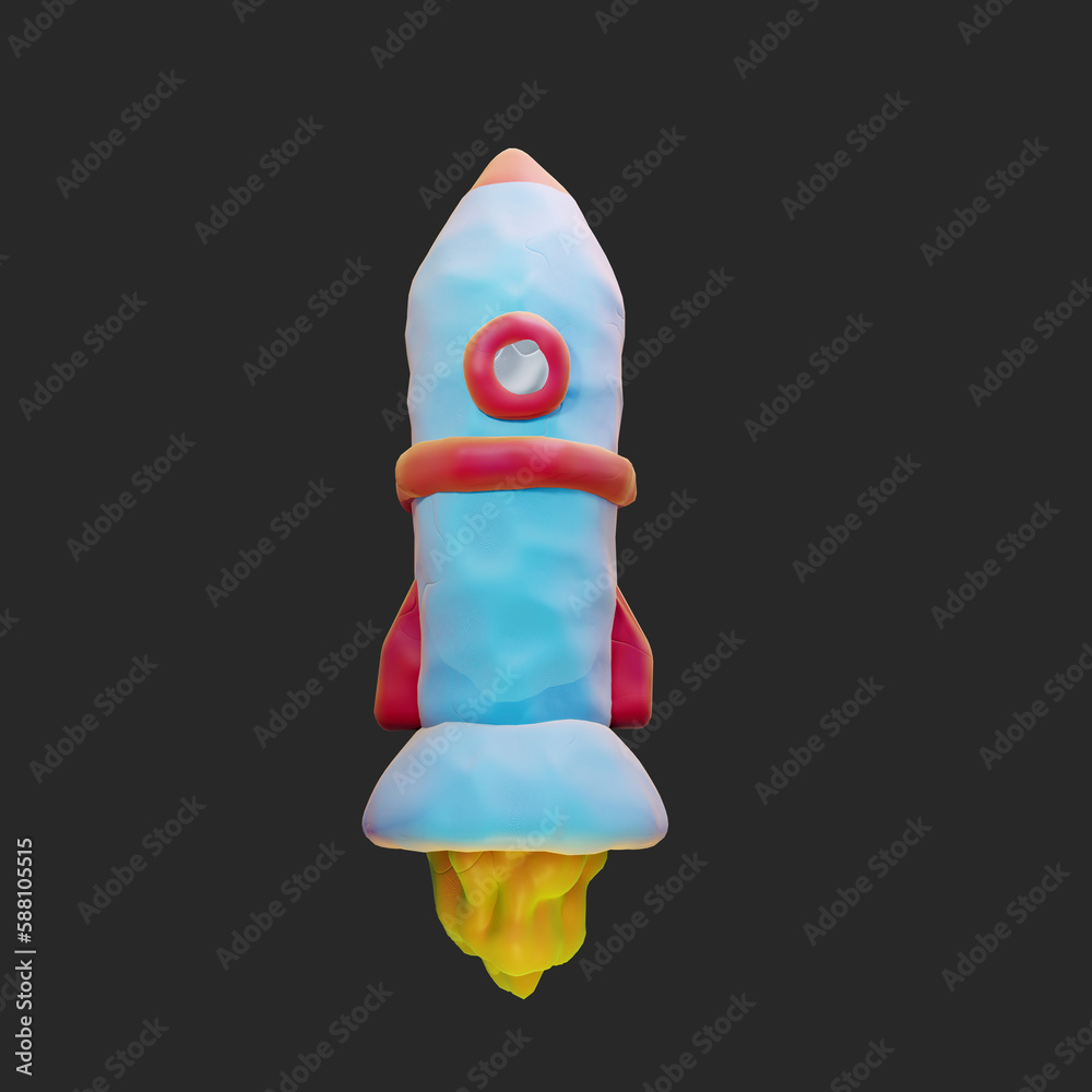 Spaceship rocket in modeling clay. Toy rocket upswing ,spewing smoke ...
