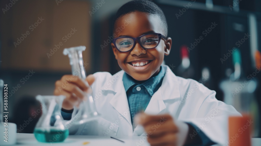 Excited Young Black Elementary School Boy Smiling While Engaged in ...