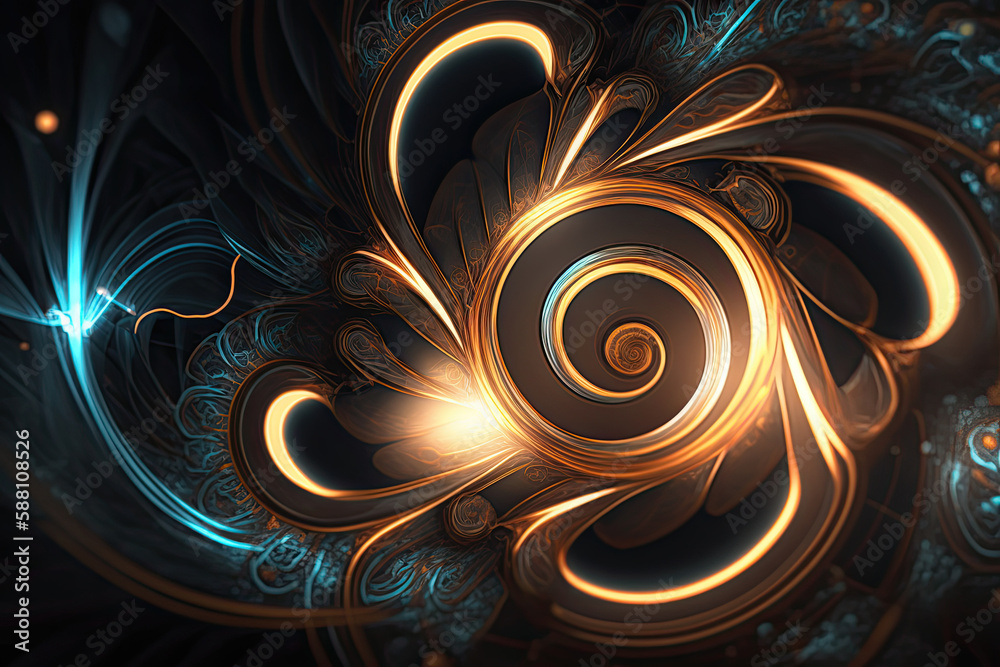 Cosmic trance and hypnosis concept of glowing details in digital neural ...