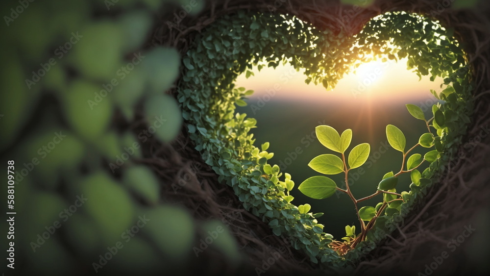 Growing plant in heart shape, fresh green nature, Saving environment ...