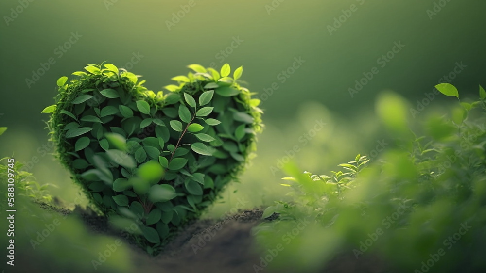 Growing plant in heart shape, fresh green nature, Saving environment ...