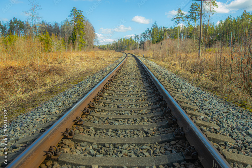 Railway tracks for a train. Railway tracks in a rural scene. Industrial ...