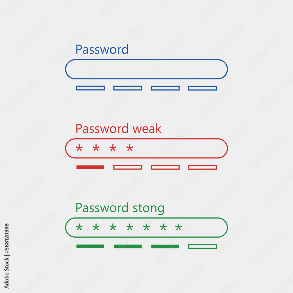 Password weakand strong interface. Security bar. Safety requirement ...