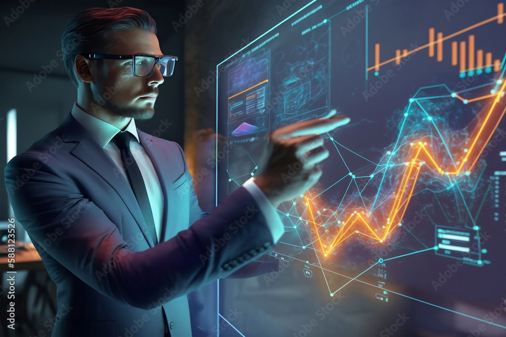 Entrepreneur - Investor business chart goals, analyze economy and calculate financial data and ...