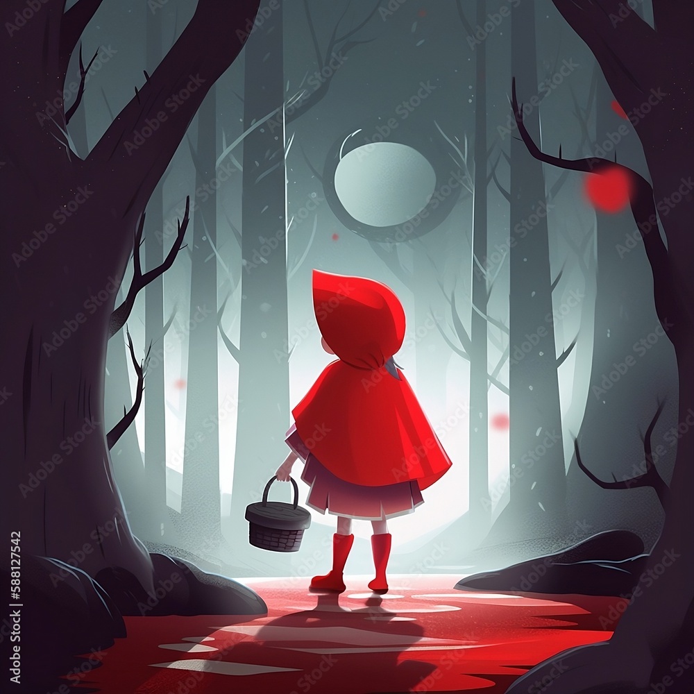 Enchanting and atmospheric illustration of Little Red Riding Hood ...