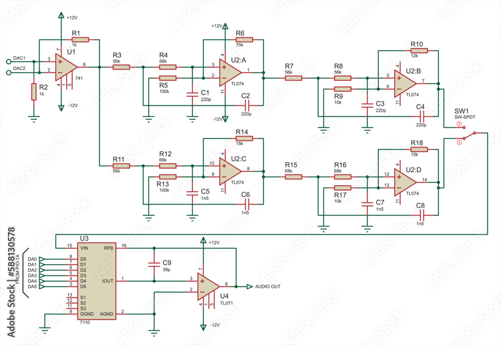 Schematic Diagram Of Electronic Device Vector Drawing Electrical Circuit With Operational