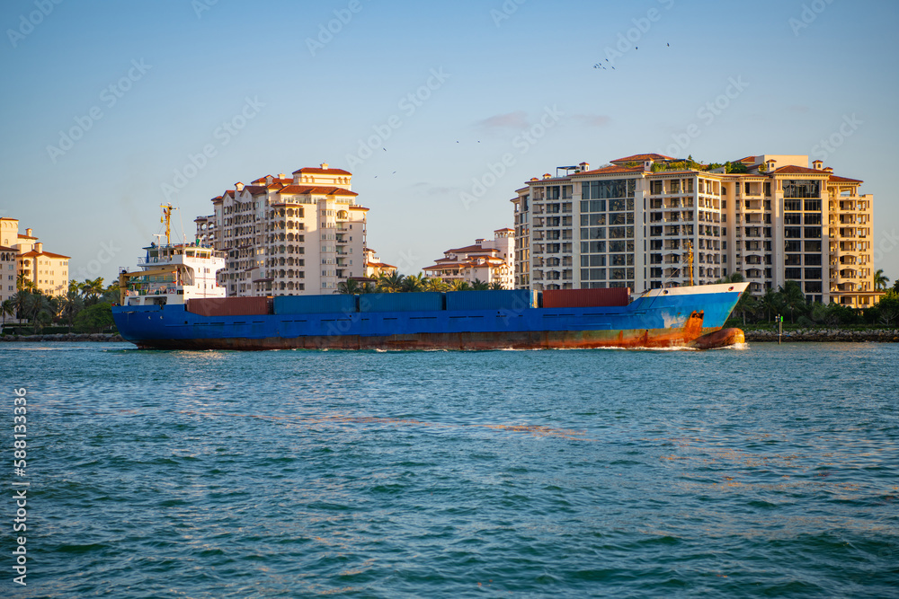 image of cargo barge carrying container. cargo barge carrying container ...