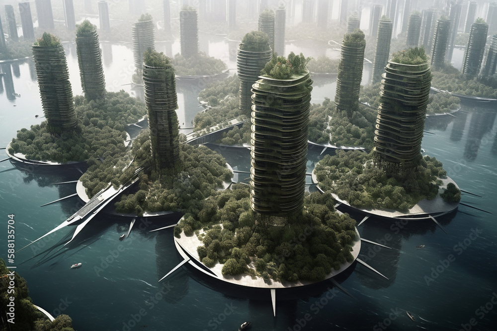 Futuristic smart city with towering buildings, smart transportation and ...