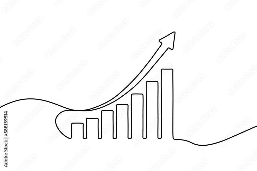 Chart graph with arrow. Black Icon continuous line isolated on white ...