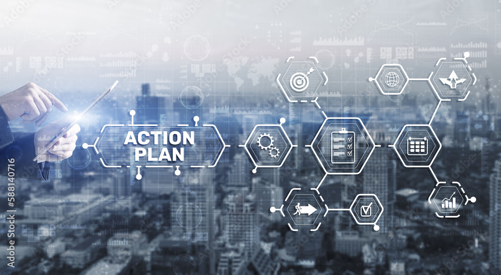 Action Plan Business Technology Strategy concept on virtual screen ...