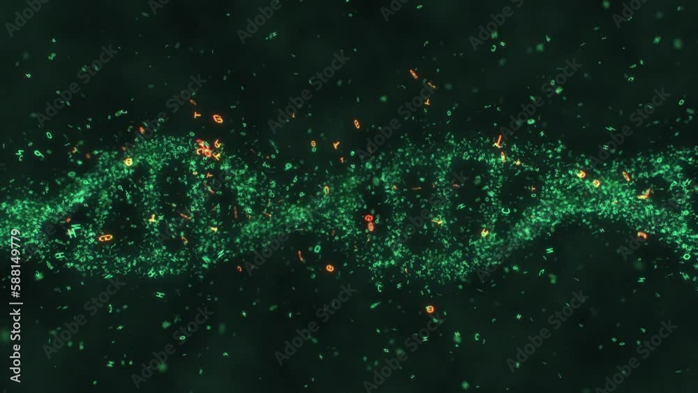 DNA Helix Strand Sequence - particles representing initials of the ...