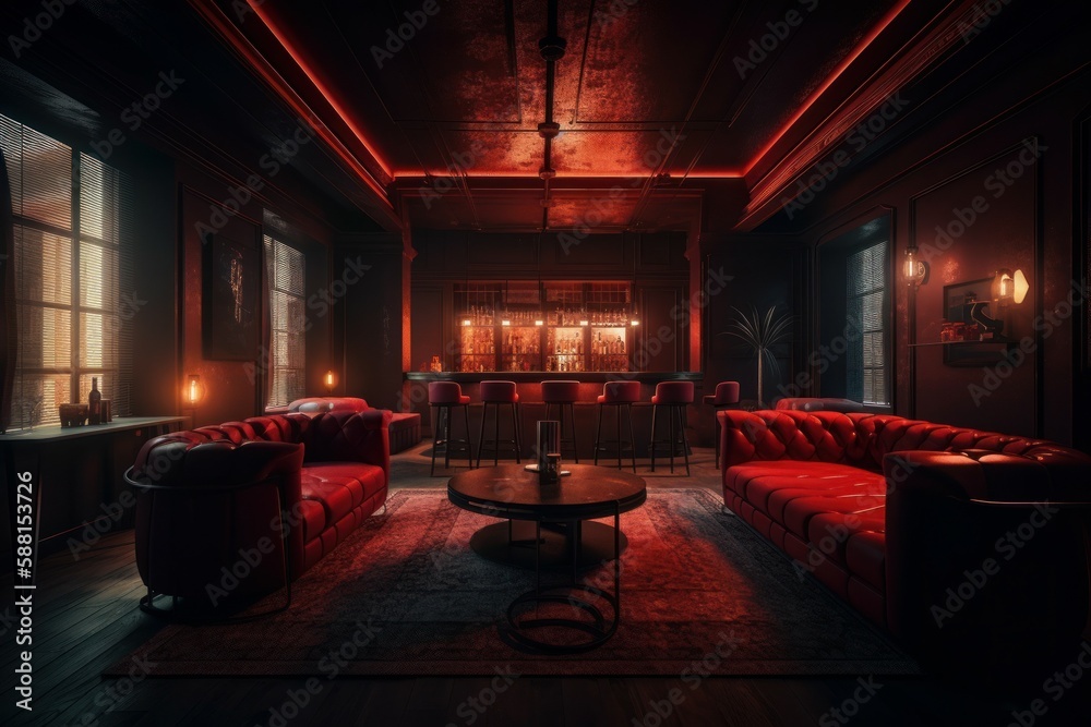 Red Interior of luxury nightclub, restaurant. Lounge bar. AI generated ...