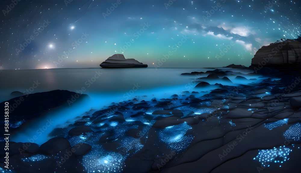 Night alien planet with black stones and space art: Fantastic landscape ...
