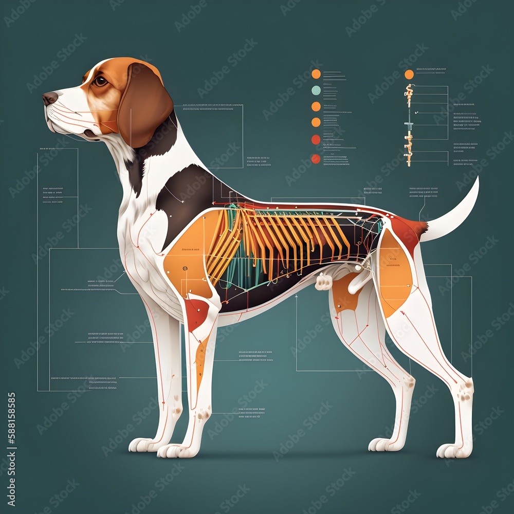 dog anatomy 2d vector cartoon minimalist flat art vector sharp focus ...