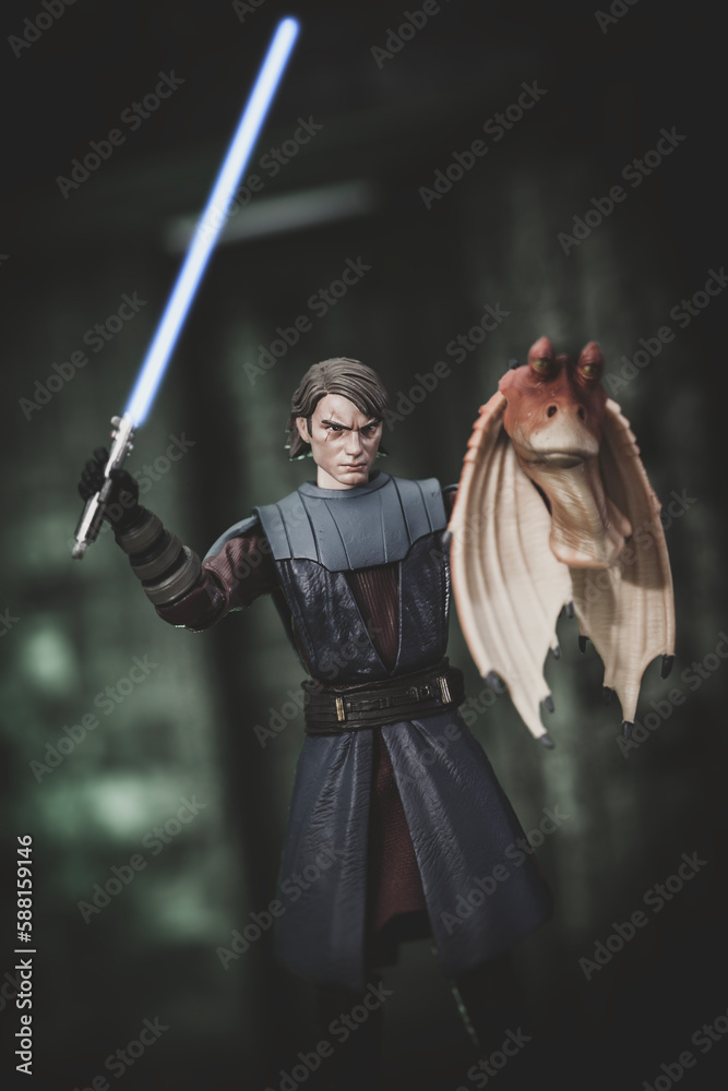 NEW YORK USA, APRIL 11 2023: Clone Wars animated Jedi General Anakin ...