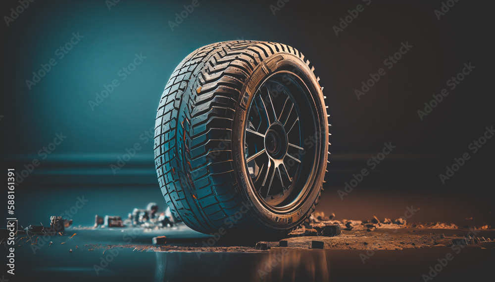 tire at repairing service garage background. Replacing winter and ...