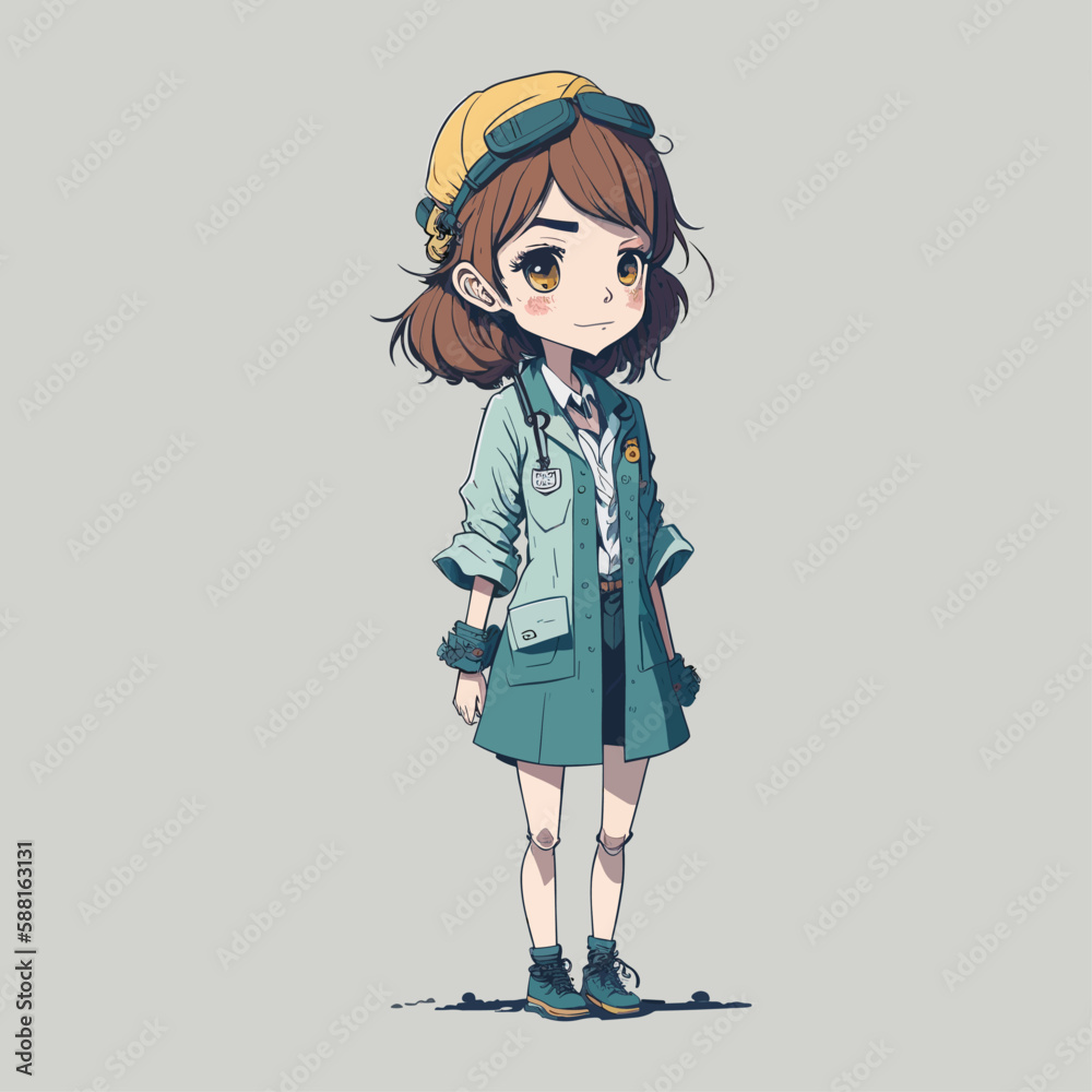 Cute student character in pastel colors anime cartoon style. Vector ...