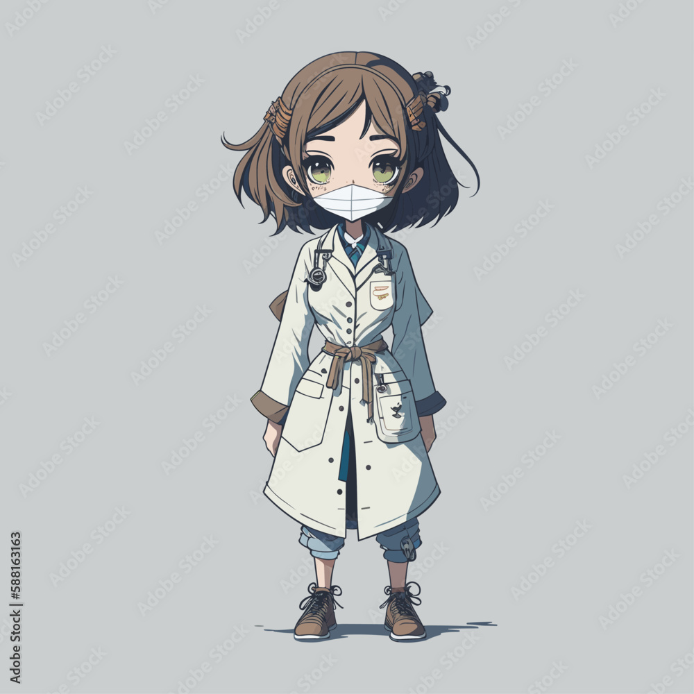 Cute doctor character in pastel colors anime cartoon style. Vector ...