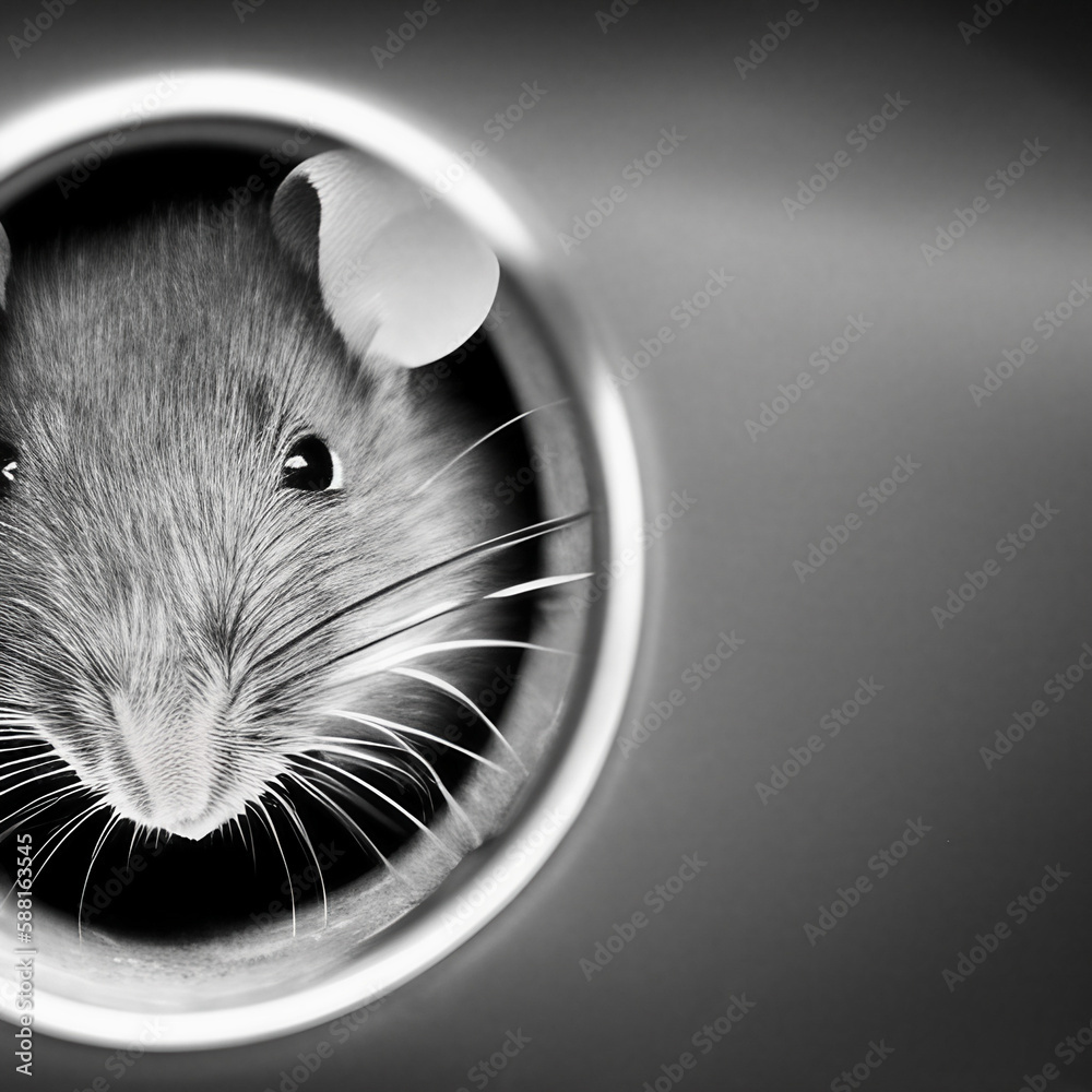 Generative AI illustration of a mouse crawling though a pipe or tunnel ...