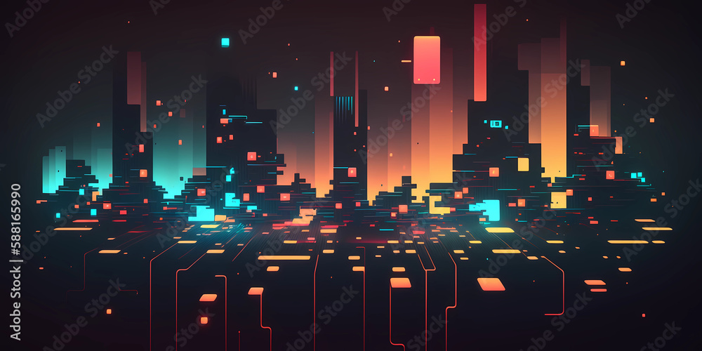 Tron city with neon lights in a metaverse desert. neon background ...