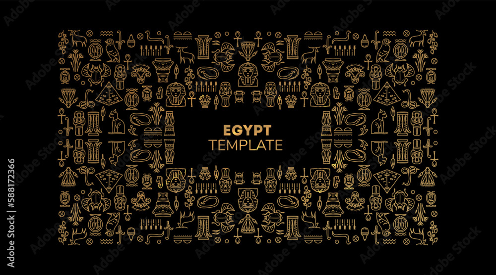 Decorative african border, vector linear Egipt cover template. Bright ...