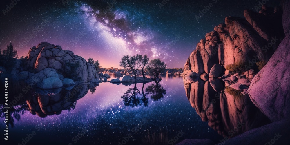 Space and nature in Ukraine, with the Milky Way shining above a lake ...