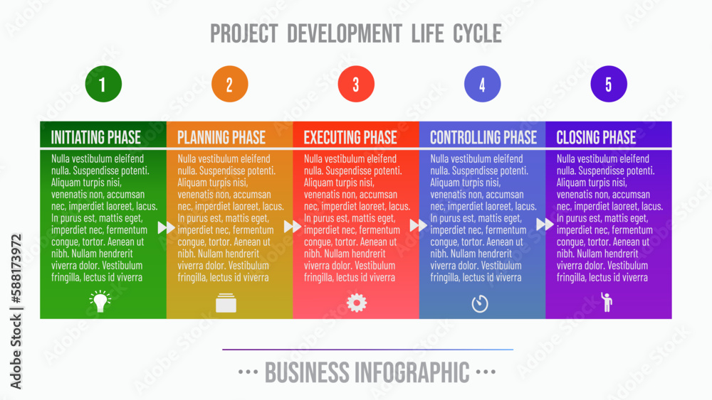 Project development life cycle vector diagram, with the example of text presentation, adjustable ...