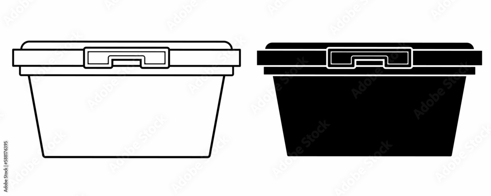 outline silhouette food container icon set isolated on white background ...