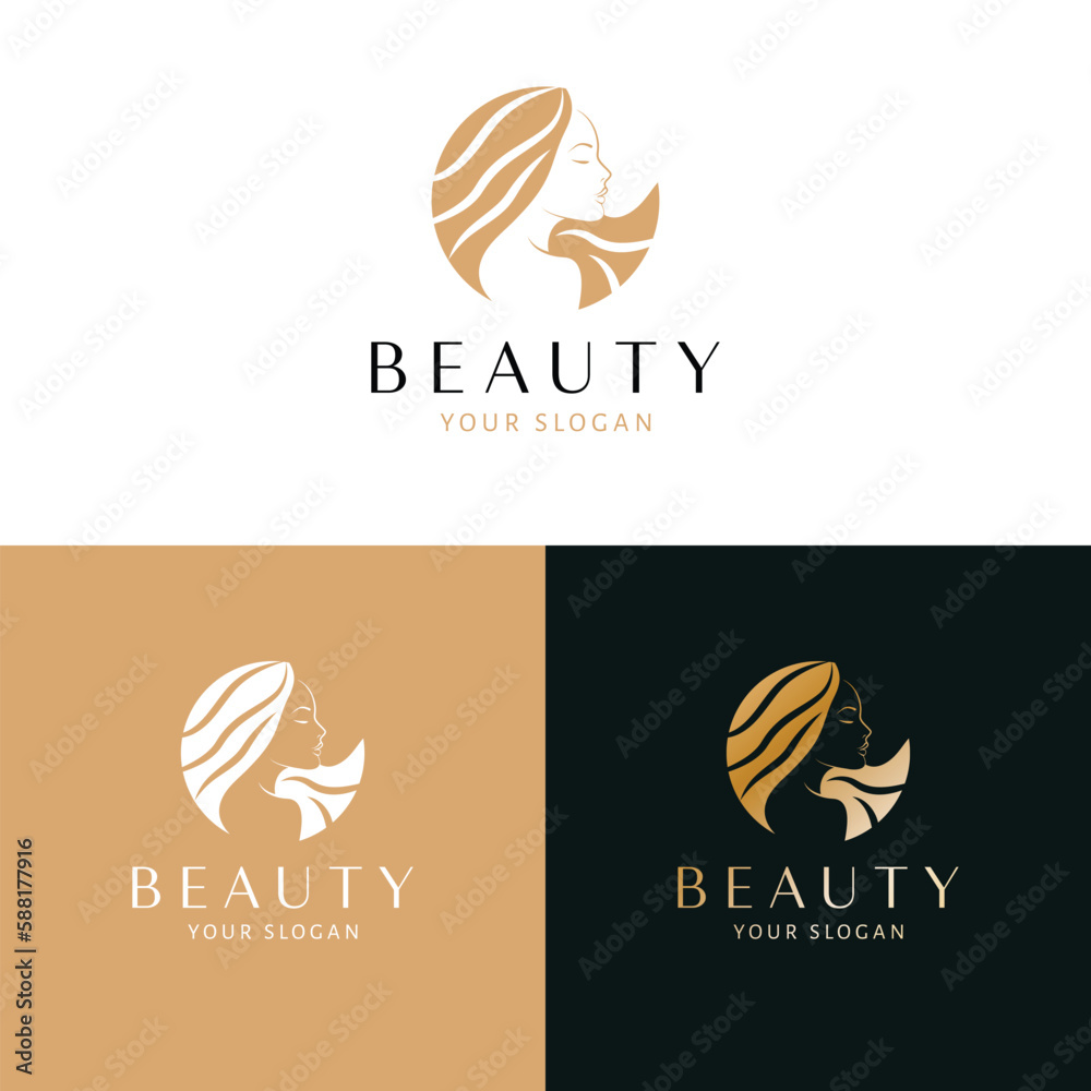 Beauty and cosmetics logo design. Beautiful woman face portrait vector ...