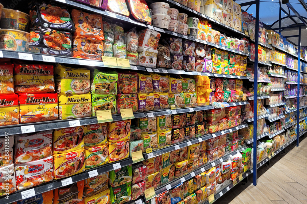 PENANG, MALAYSIA - 2 APR 2023: Various choice of local and import ...