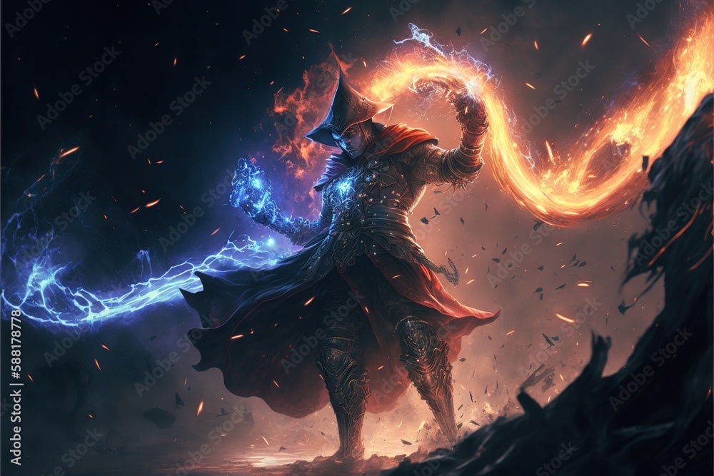 Battlemage in fantasy setting, powerful spell casting by sorcerer ...