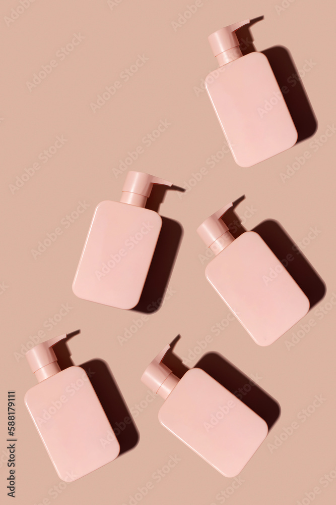 Pattern pink cosmetic product layout with a place for a logo on a pink ...