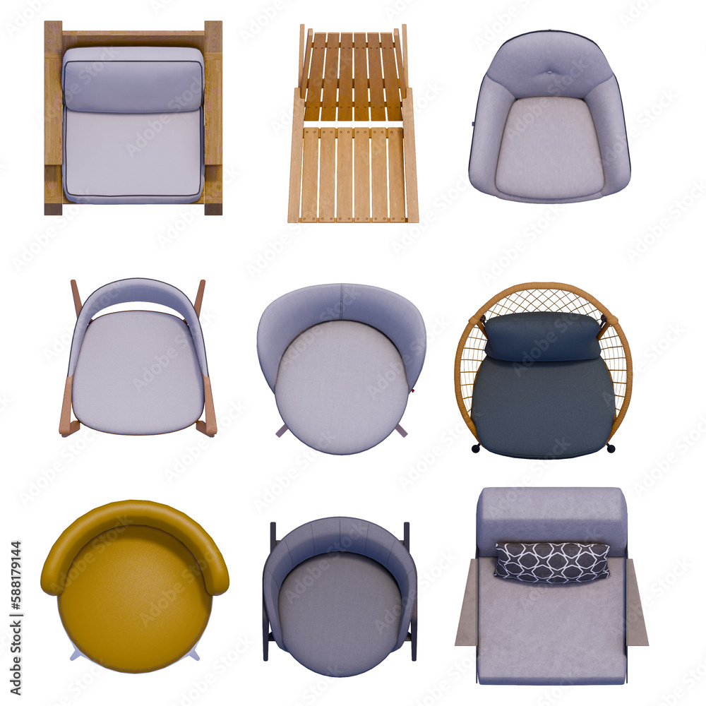 chair and bench sitting isolated on white top view Stock Illustration ...