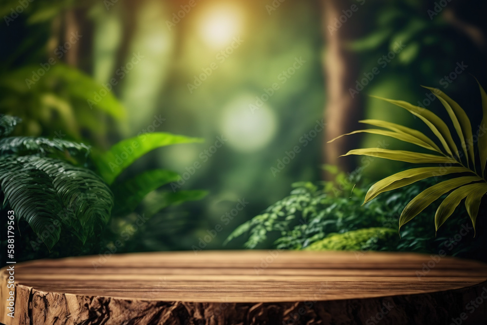 Beautiful blurred tropical jungle background view with empty rustic ...