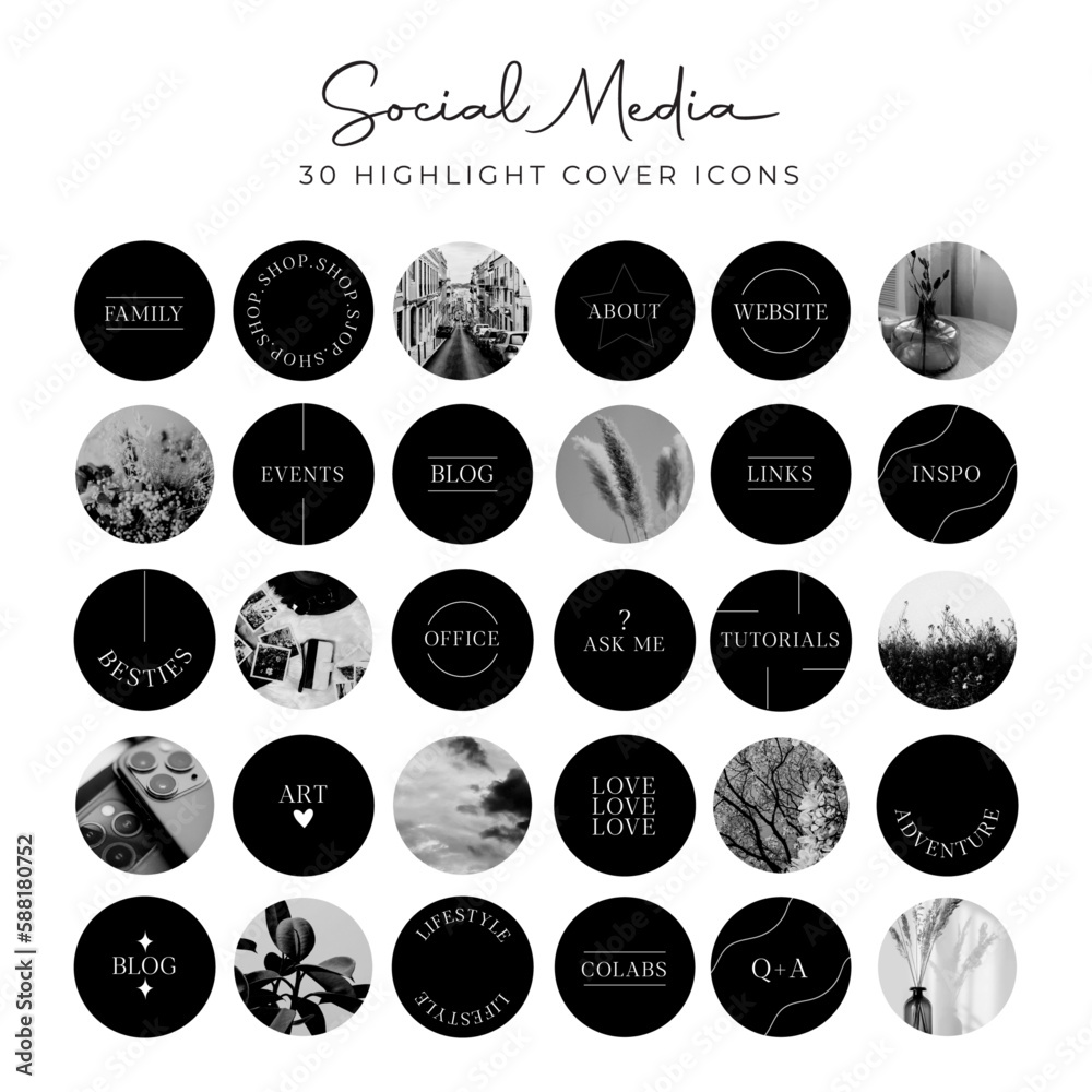 Lifestyle Social Media Text Style Icon Set For IG Stories. Modern Set ...