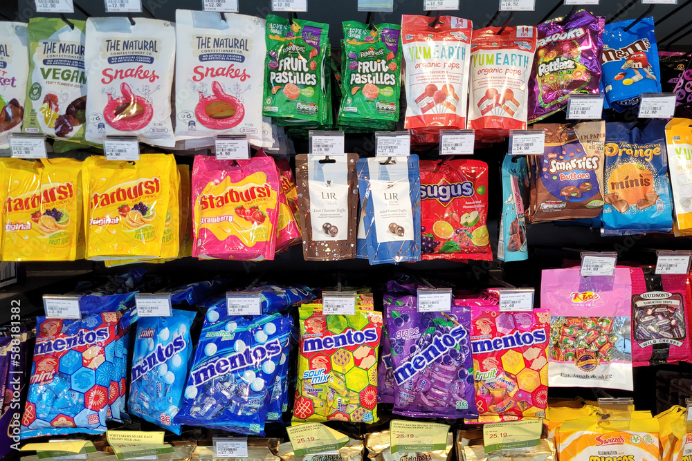 PENANG, MALAYSIA - 2 APR 2023: Various choices of imported sweet candy ...